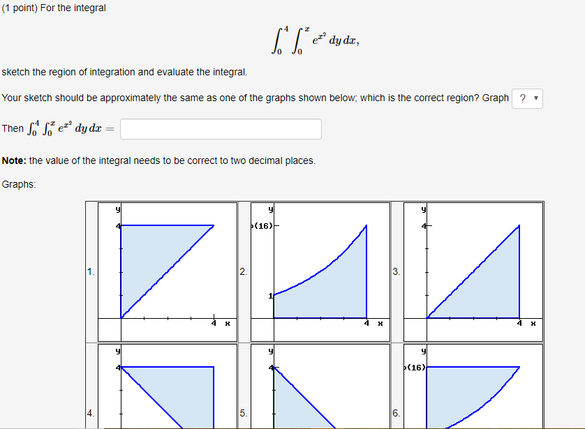 Solved 1 point) For the integral e dydr sketch the region of | Chegg.com