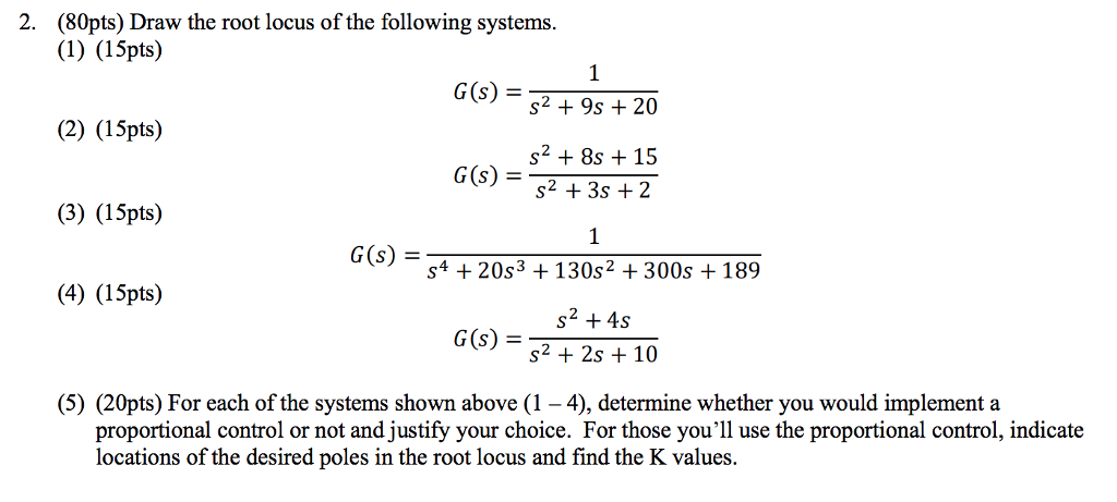 Solved 2. (80pts) Draw the root locus of the following | Chegg.com