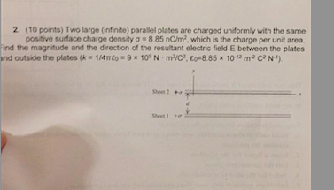Solved Two large (infinite) parallel plates are charged | Chegg.com