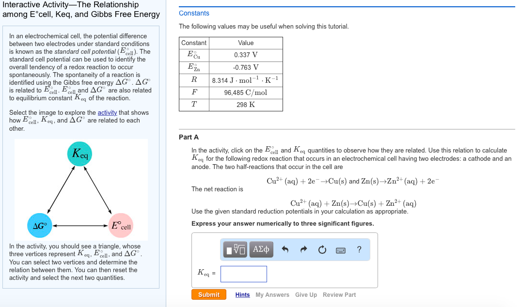 Solved Interactive Activity-The Relationship among E°cell, | Chegg.com