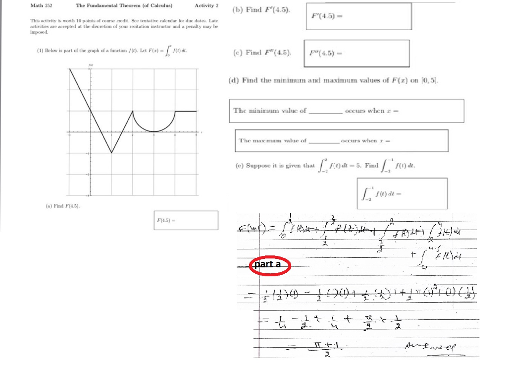 Solved Theorem (of Calculu)Ativity2(b) Find F(4.5) Math 252 | Chegg.com