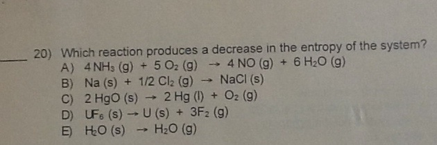 Solved Which reaction produces a decrease in the entropy of | Chegg.com
