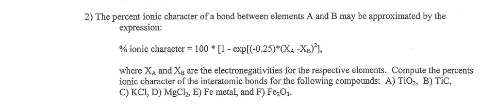 Solved The percent ionic character of a bond between | Chegg.com