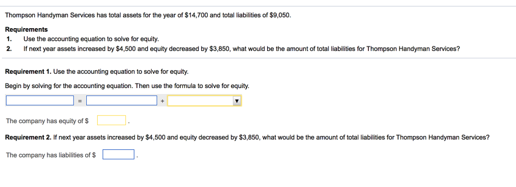 Solved Thompson Handyman Services has total assets for the | Chegg.com