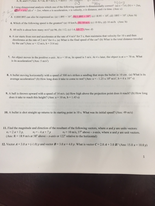 Solved CL 2. Using dimensional analysis which one of the | Chegg.com