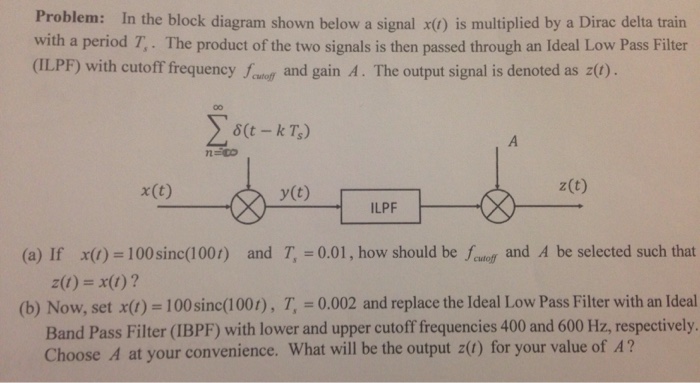 Solved Signal x(t) is multiplied by Dirac delta train with | Chegg.com