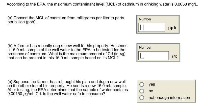 Solved According to the EPA, the maximum contaminant level | Chegg.com