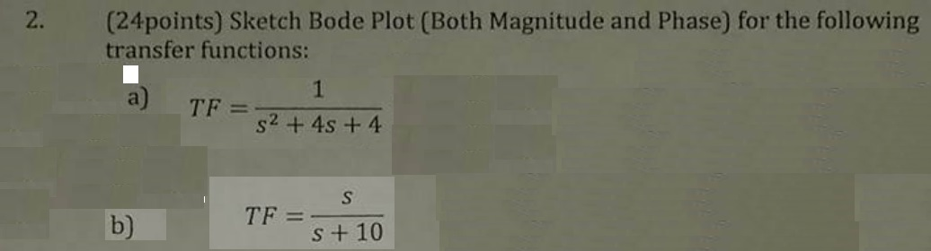 Solved Sketch a Bode Plot (Magnitude and Phase) for the | Chegg.com