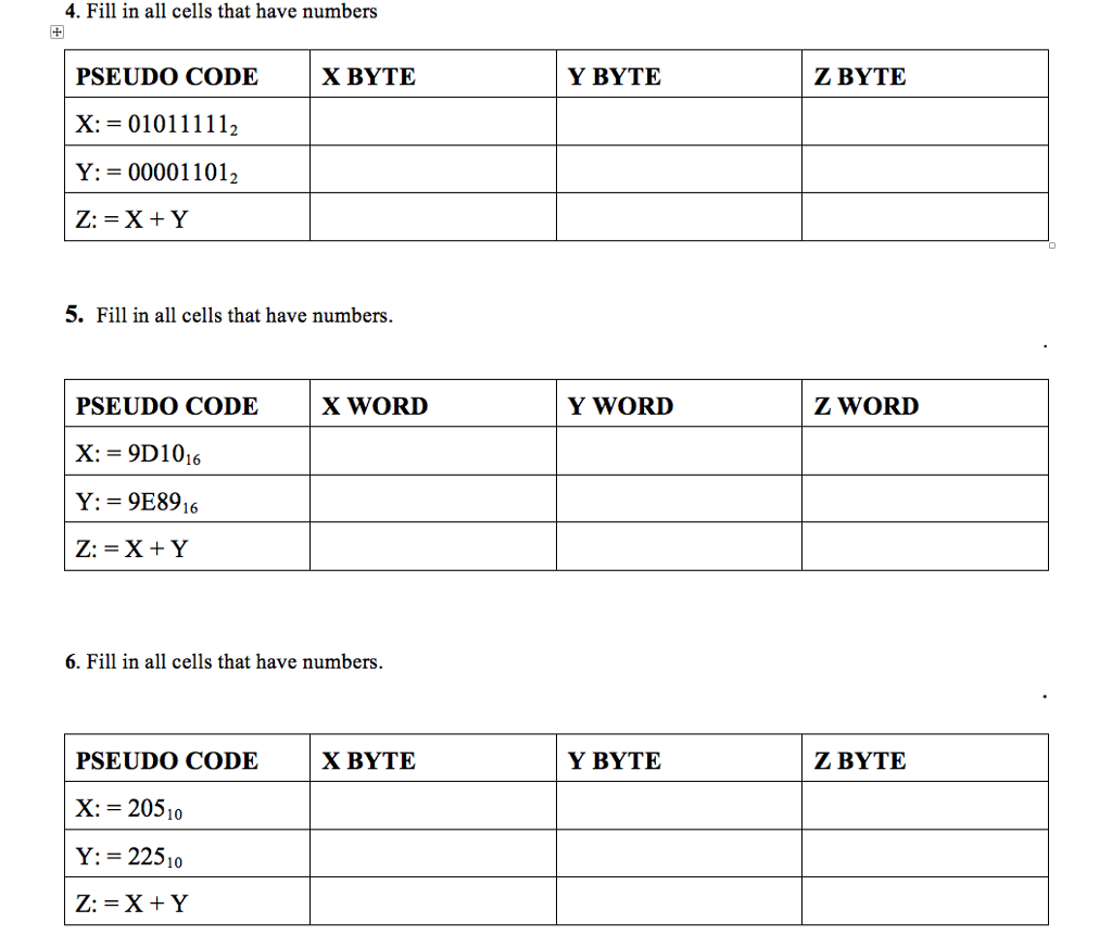 Solved 4. Fill in all cells that have numbers PSEUDO CODE | Chegg.com