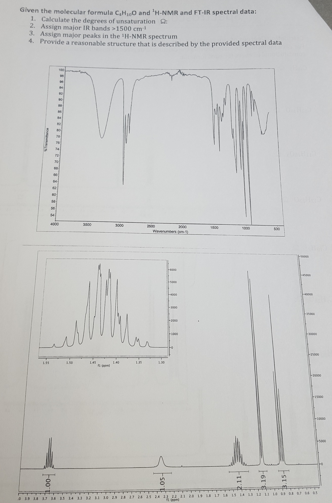 Solved Given the molecular formula C4H10O And H-NMR and | Chegg.com