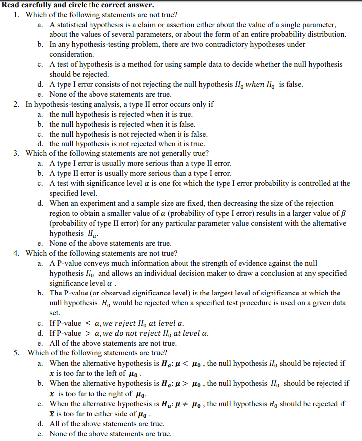 Solved Read carefully and circle the correct answer. 1. | Chegg.com