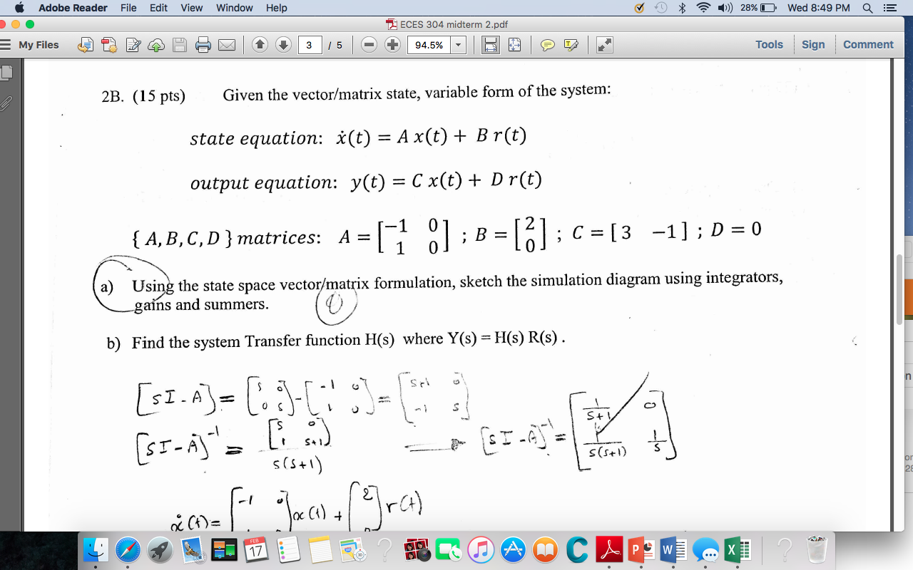Solved Given the vector/matrix state, variable form of the | Chegg.com