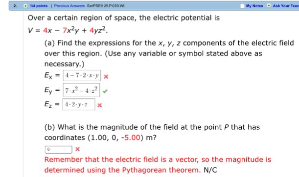 Solved Over A Certain Region Of Space The Electric