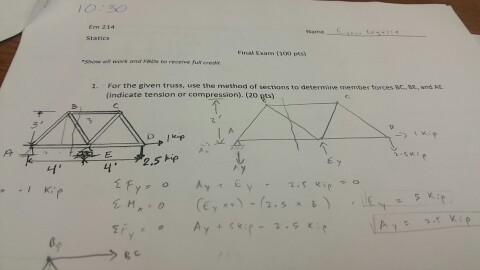 Solved For the given truss, use the method of sections to | Chegg.com
