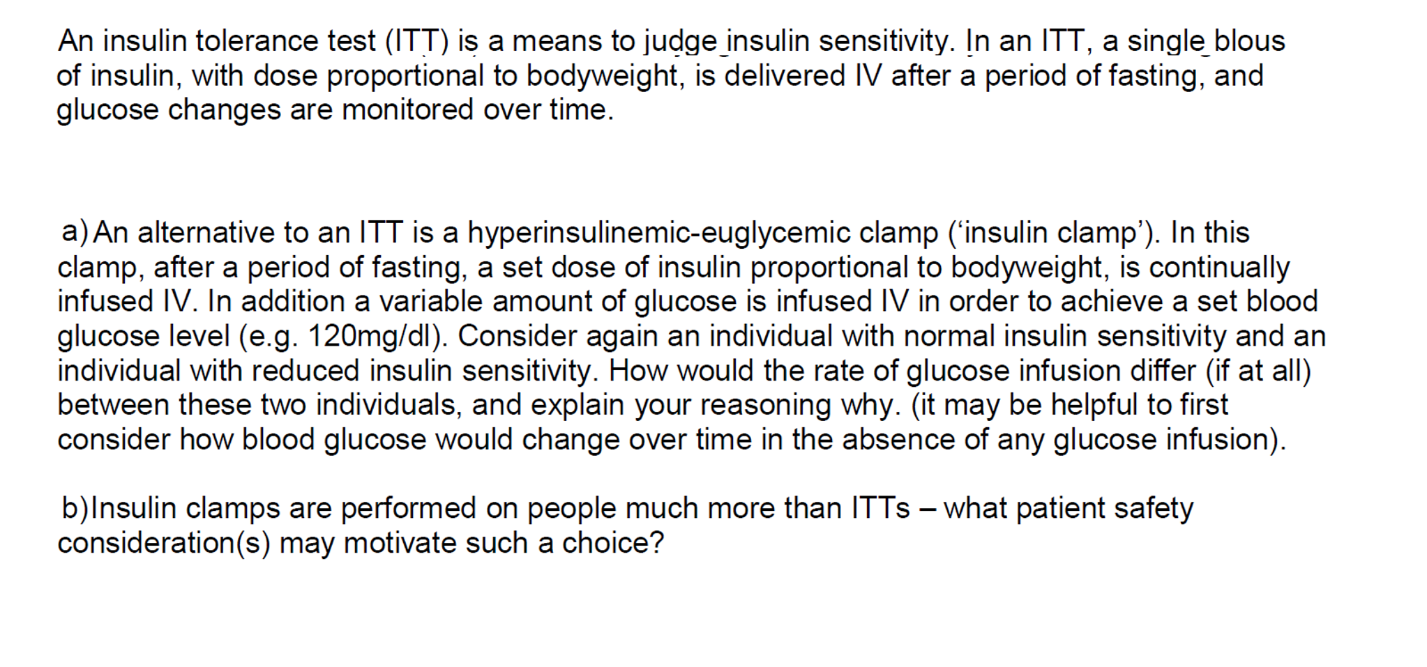 Solved An insulin tolerance test (ITT) is a means to judge | Chegg.com