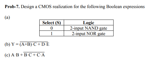 Solved Prob-7, Design a CMOSwing Boocen epressons Select (S) | Chegg.com