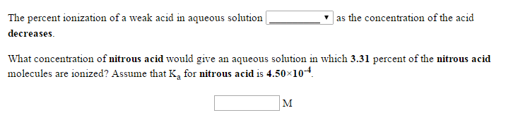 Solved The percent ionization of a weak acid in aqueous | Chegg.com