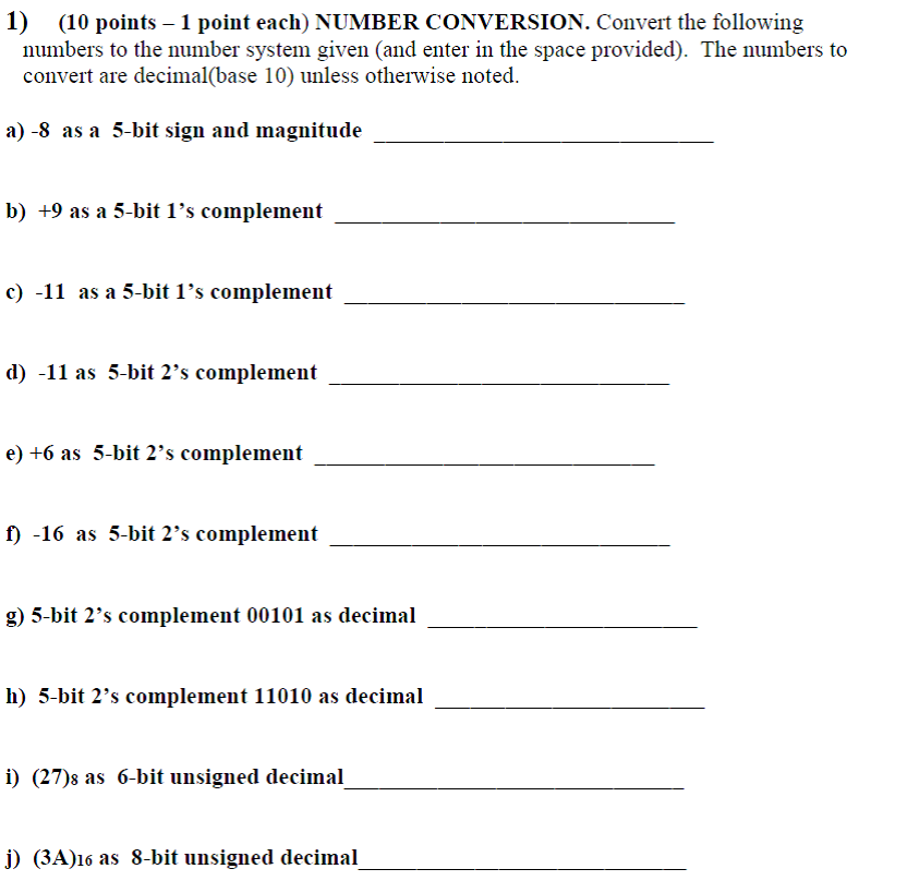Solved NUMBER CONVERSION. Convert the following numbers to | Chegg.com