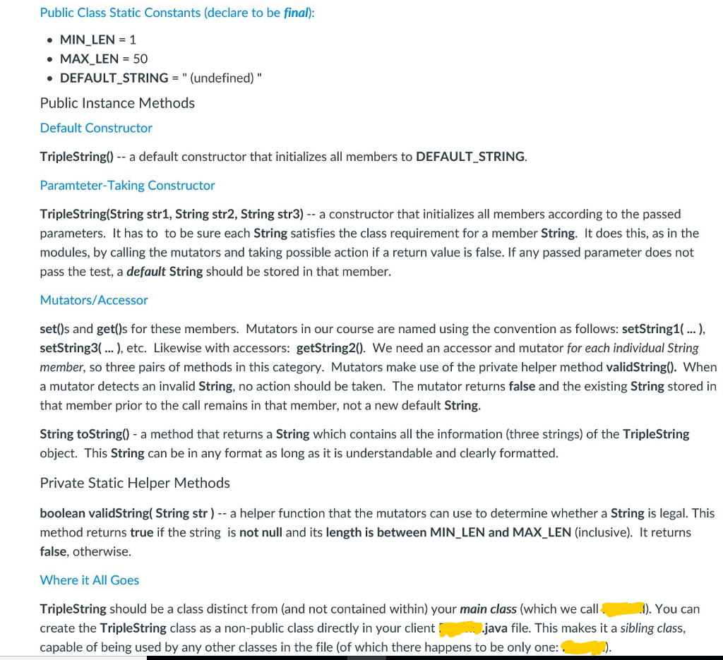 Solved Assignment 6- A Triple String Class Understand the | Chegg.com