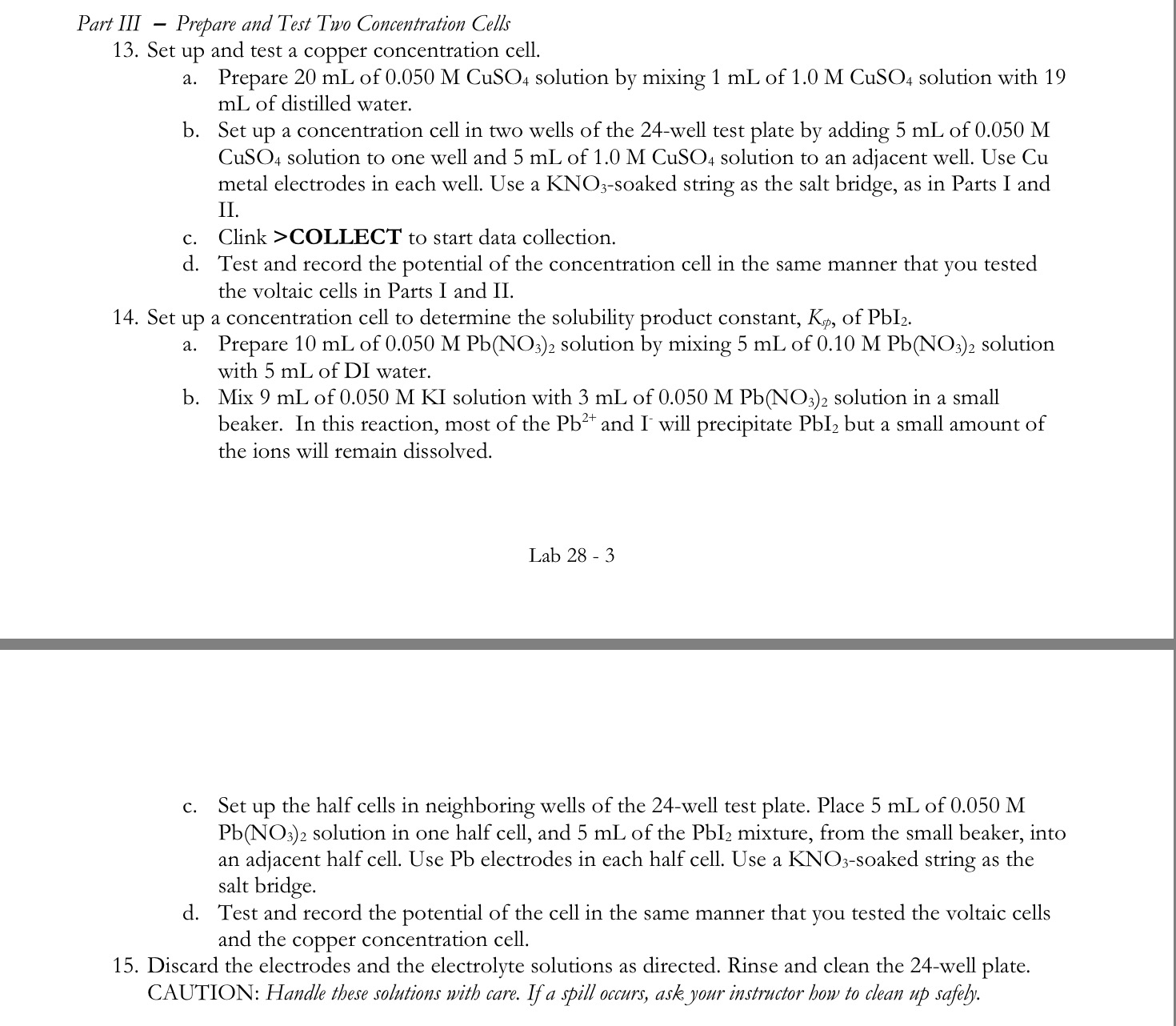 Solved Part III - Prepare and Test Two Concentration Cells | Chegg.com