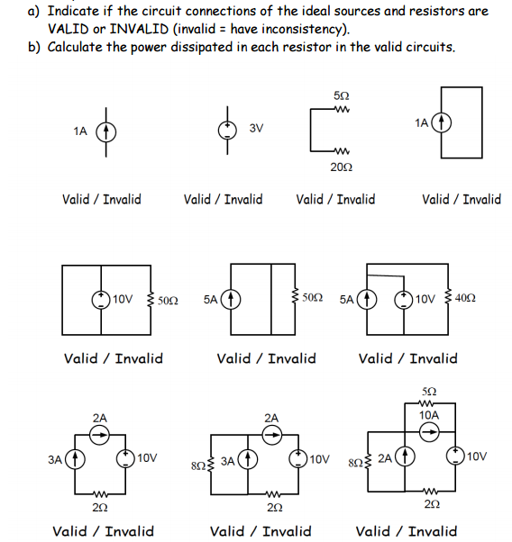 Solved Indicate if the circuit connections of the ideal | Chegg.com