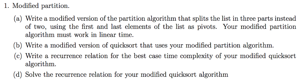 Solved 1. Modified partition. (a) Write a modified version | Chegg.com
