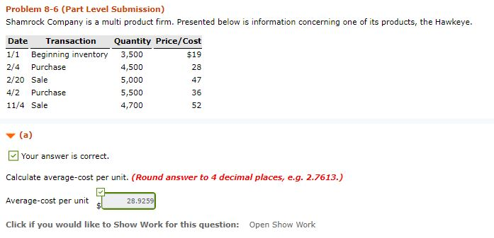 Solved Problem 8-6 (Part Level Submission) Shamrock Company | Chegg.com