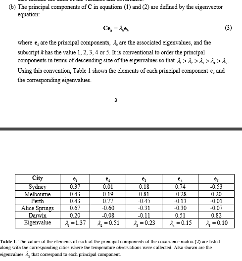 Solved (b) The principal components of C in equations (i) | Chegg.com