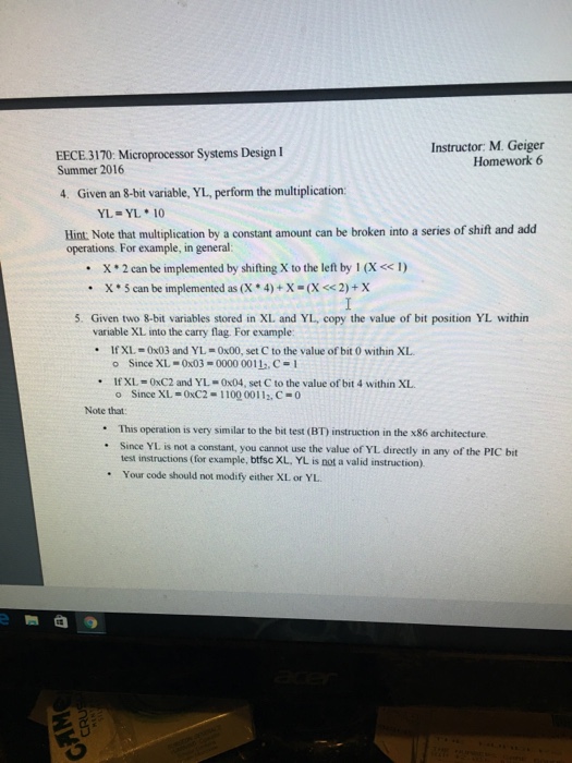 Solved Given an 8-bit variable, YL, perform the | Chegg.com