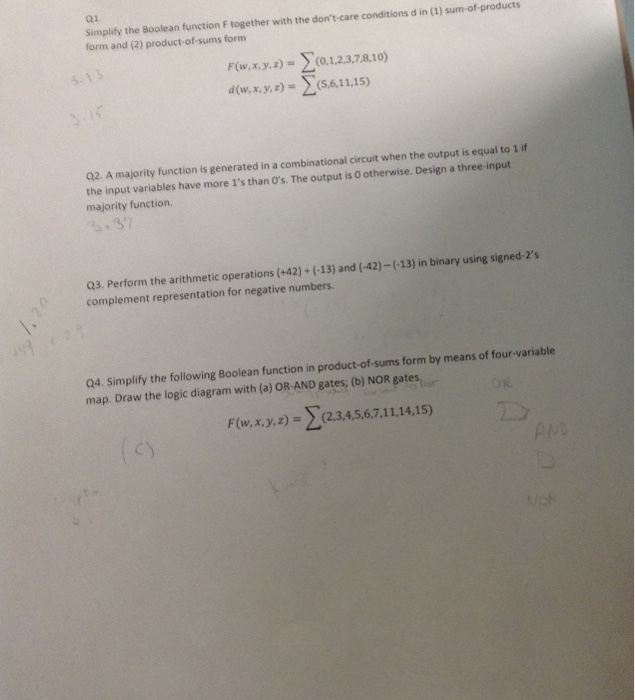 Solved Simplify The Boolean Function F Together With The
