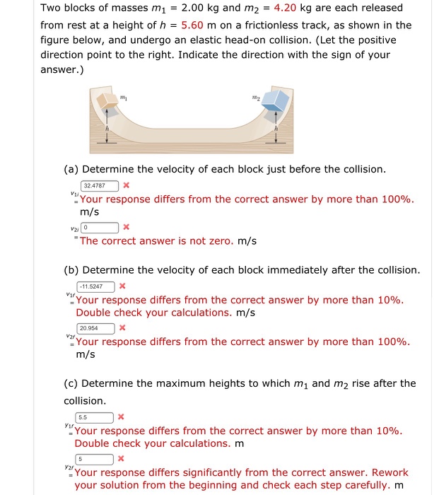 Solved Two blocks of masses m1 = 2.00 kg and m2 = 4.20 kg | Chegg.com