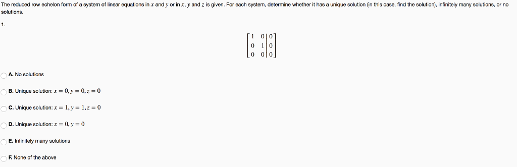 Solved The reduced row echelon form of a system of linear | Chegg.com