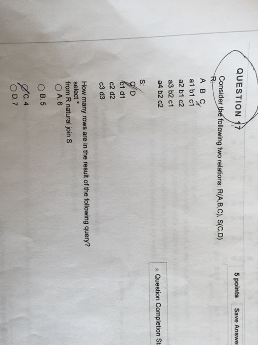 Solved Consider the following two relations: R(A, B, C), | Chegg.com