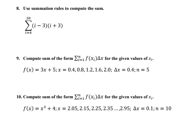 Solved 8. Use summa tion rules to compute the sum. 20 ー4 | Chegg.com
