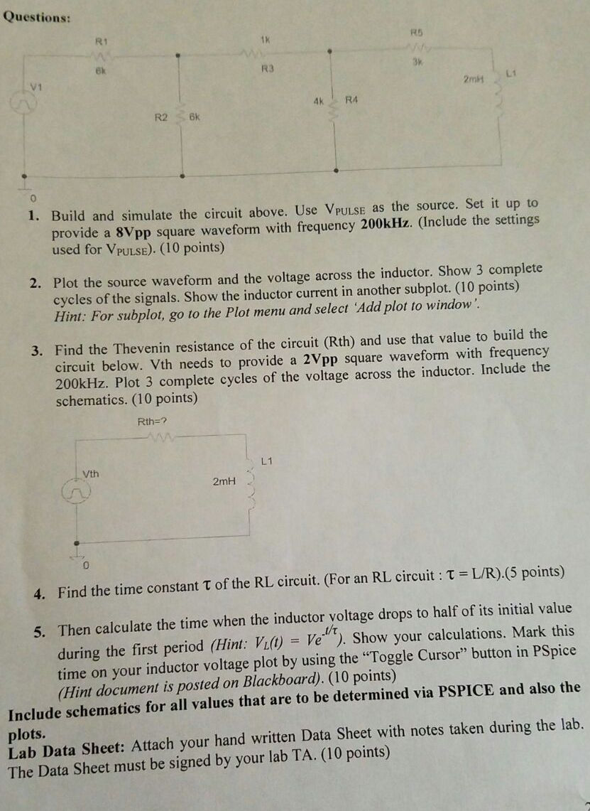 Solved Build and simulate the circuit above. Use VPULSE as | Chegg.com