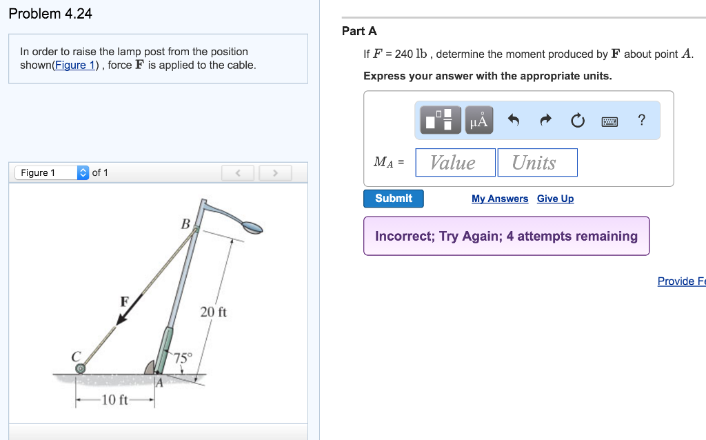 Solved In order to raise the lamp post from the position | Chegg.com