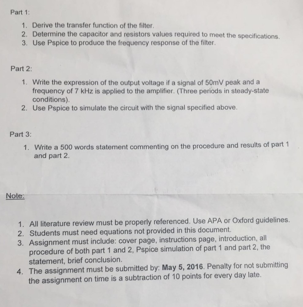 Solved Instruction: Design a band-pass filter using the | Chegg.com