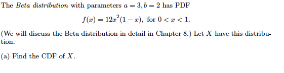 Solved The Beta distribution with parameters a = 3,b= 2 has | Chegg.com