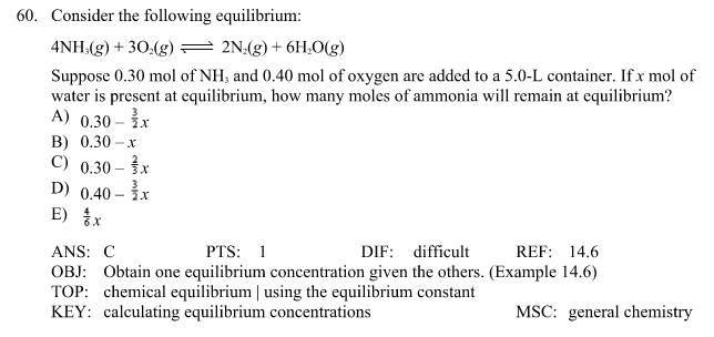 Solved 60. Consider the following equilibrium NH(g) | Chegg.com