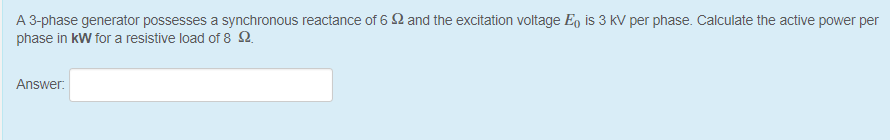 Solved A 3-phase generator possesses a synchronous reactance | Chegg.com