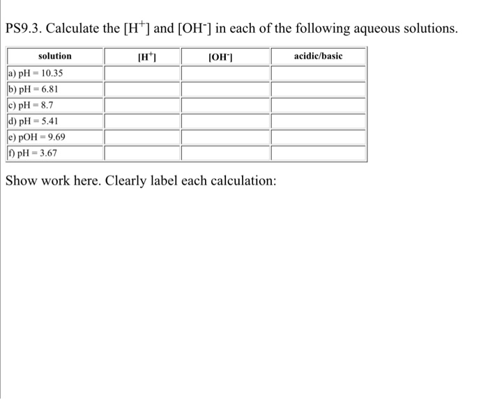 Solved Calculate the [H^+] and [0H^-] in each of the | Chegg.com