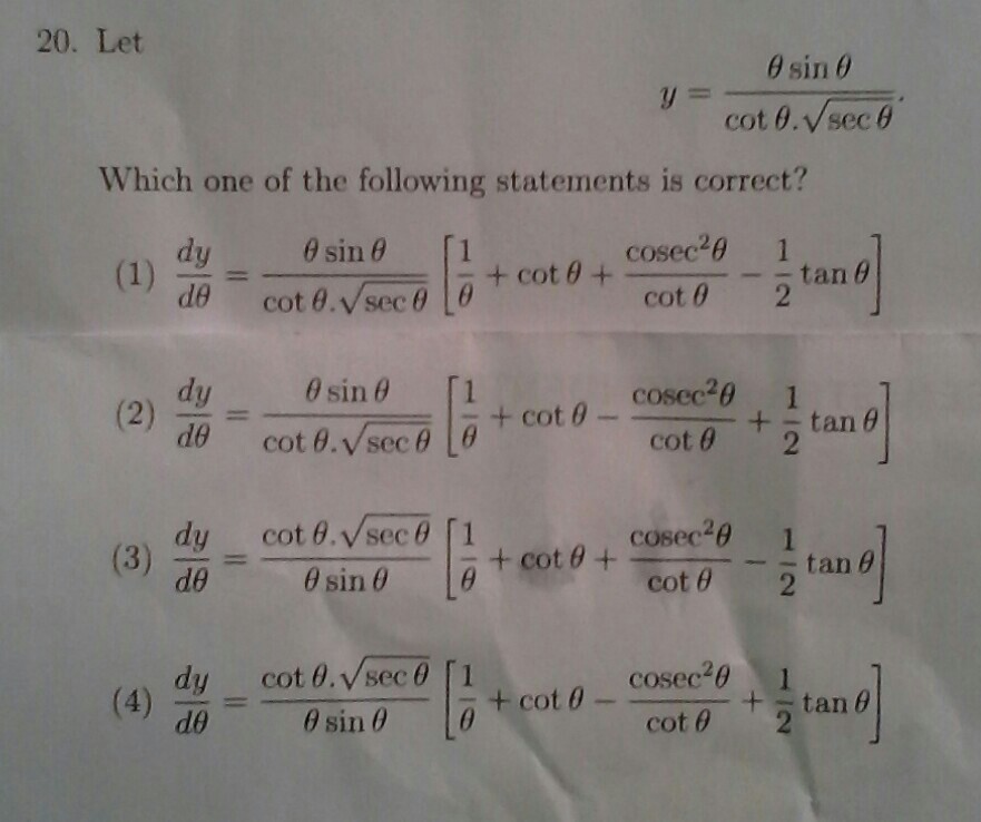 Solved 20. Let 0 sin 0 cot 0. Sec 0 Which one of the | Chegg.com