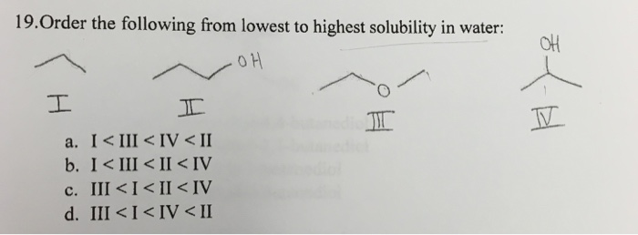 Solved Order the following from lowest to highest solubility | Chegg.com