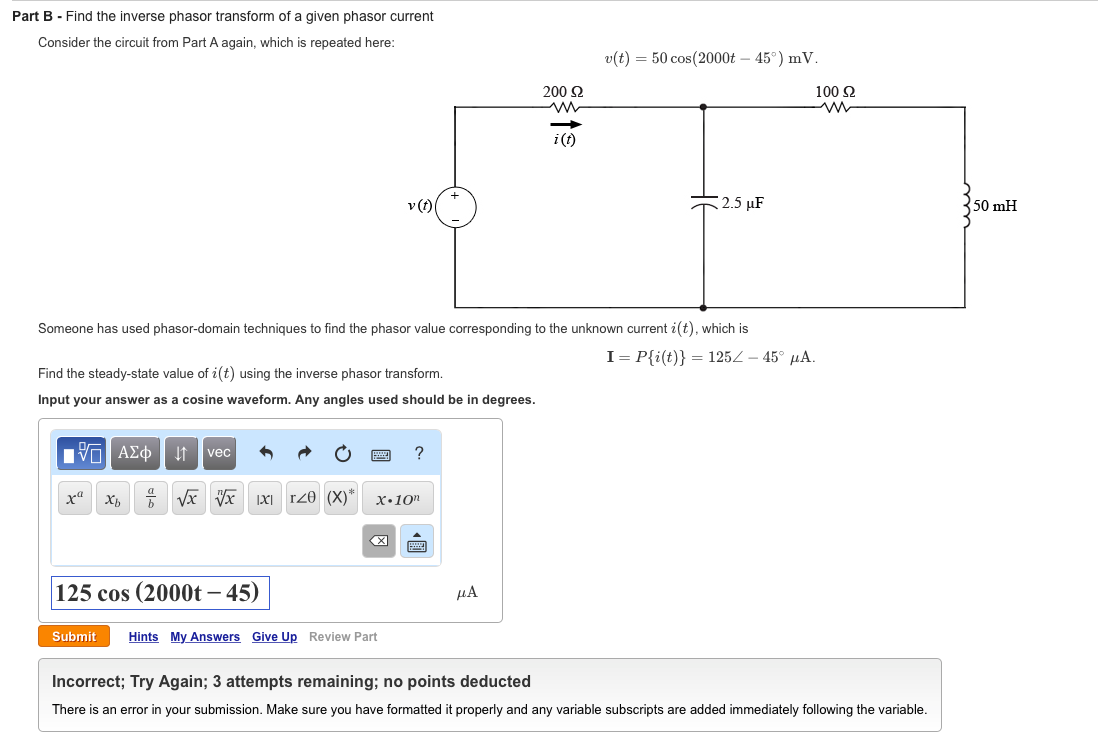 Solved Find the inverse phasor transform of a given phasor | Chegg.com