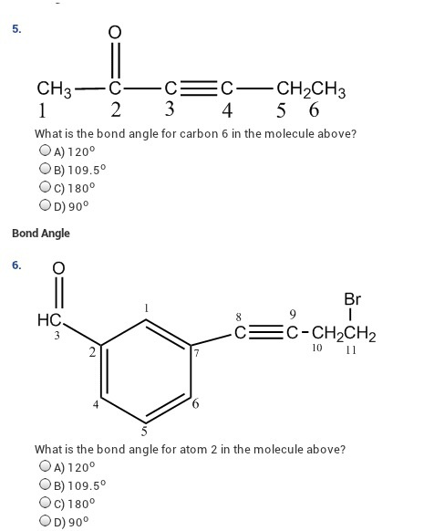 Solved What is the bond angle for carbon 6 in the molecule | Chegg.com