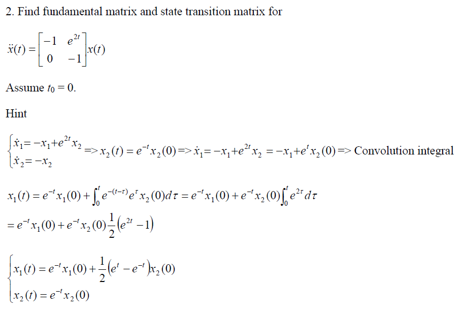 Solved 2. Find fundamental matrix and state transition | Chegg.com