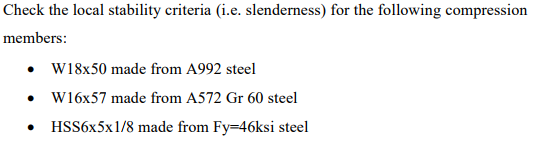 Solved Check the local stability criteria (i.e. slenderness) | Chegg.com