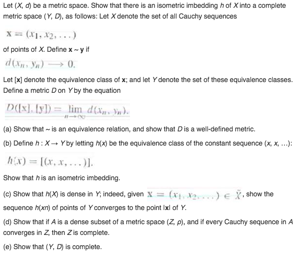 Solved Let (X, d) be a metric space. Show that there is an | Chegg.com