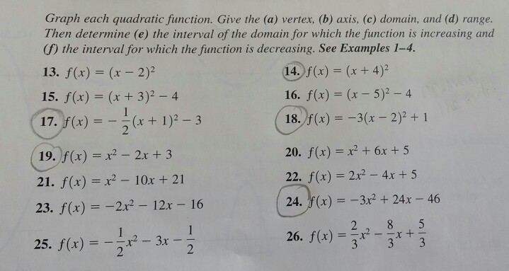 Solved Graph each quadratic function. Give the vertex, | Chegg.com