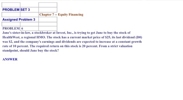 Solved PROBLEM SET 3 Chapter 7 Equity Financing Assigned | Chegg.com Solved PROBLEM SET 3 Chapter 7 Equity Financing Assigned | Chegg.com